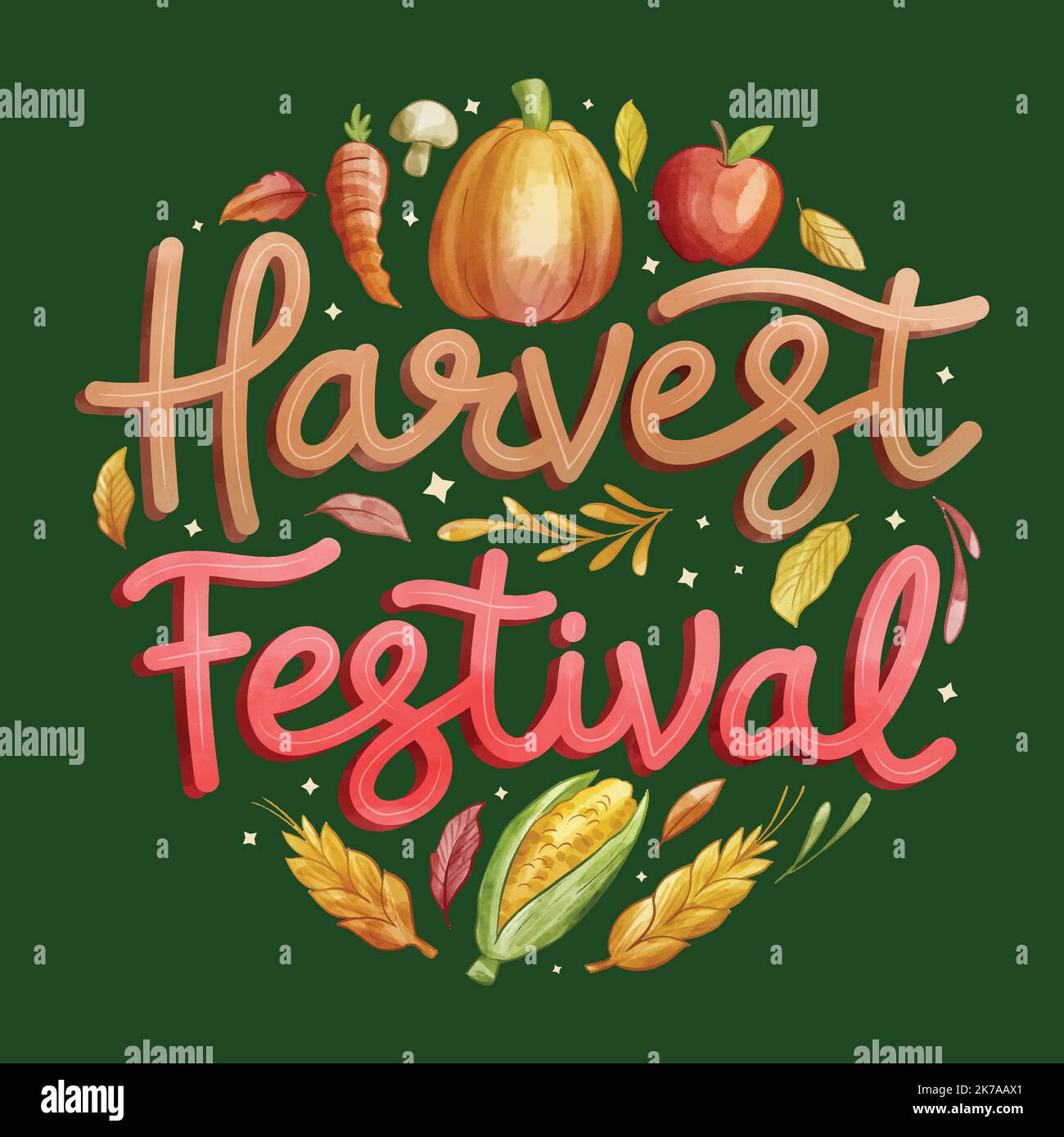 watercolor harvest festival lettering vector design illustration Stock ...