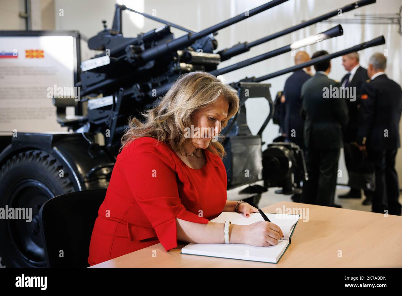 The North Macedonian Defence Minister Slavjanka Petrovska signs the ...