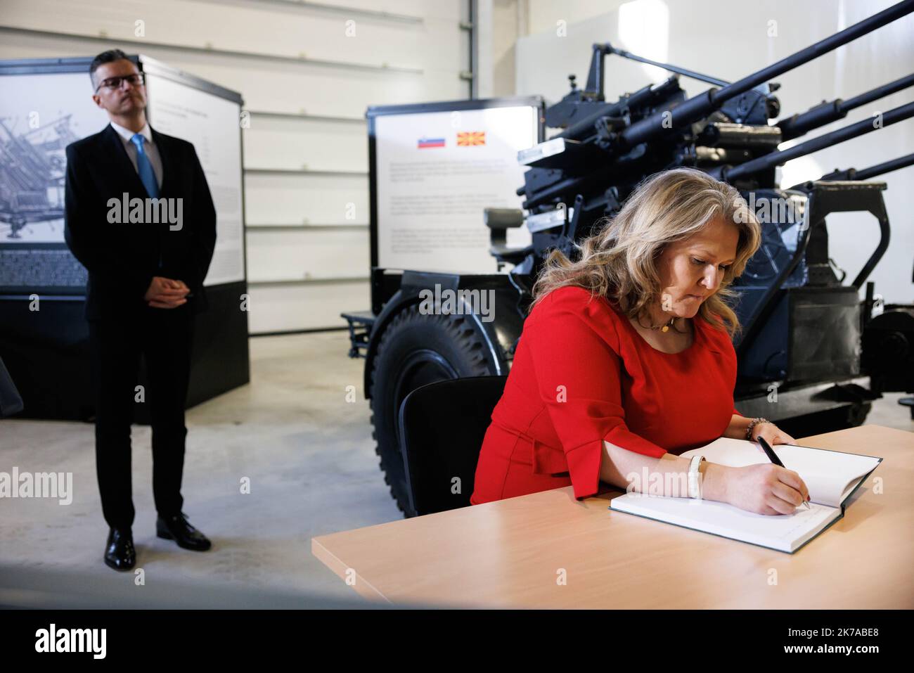 The North Macedonian Defence Minister Slavjanka Petrovska signs the ...