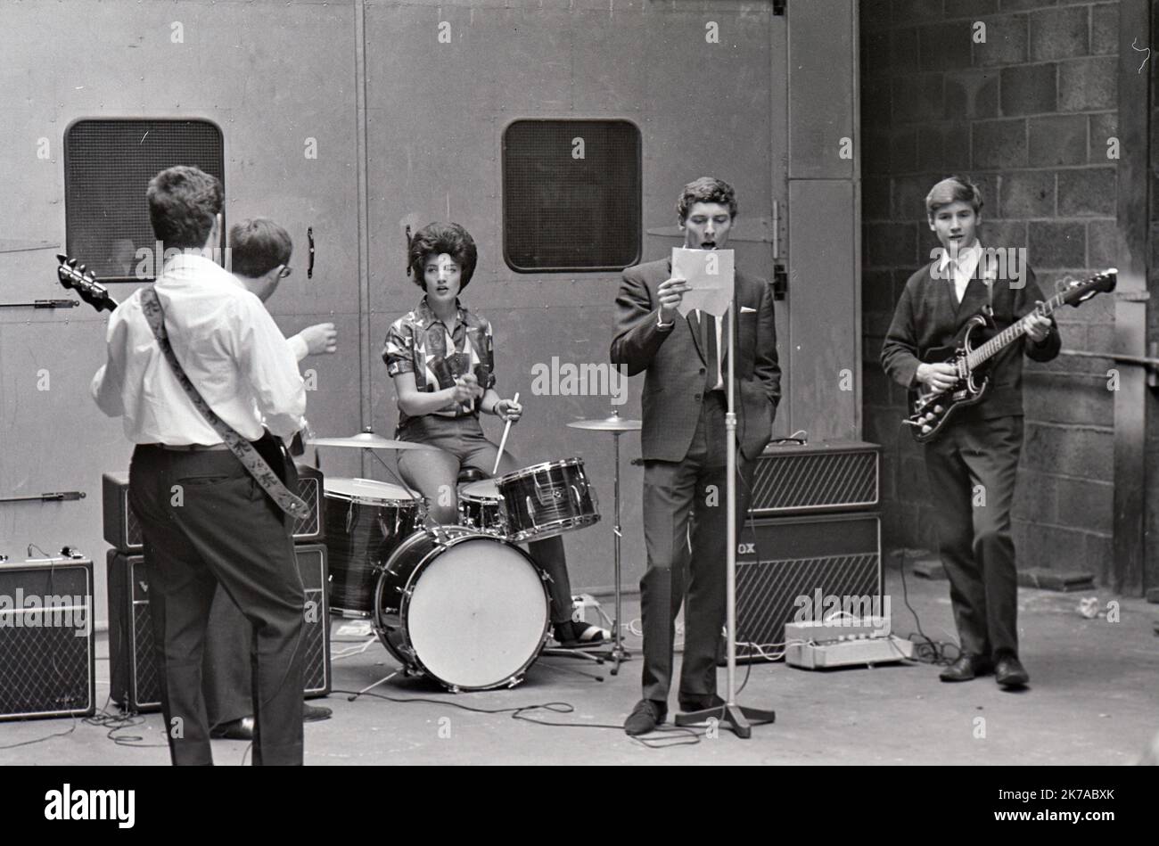 THR HONEYCOMBS English pop group rehearsing at a north London garage in ...