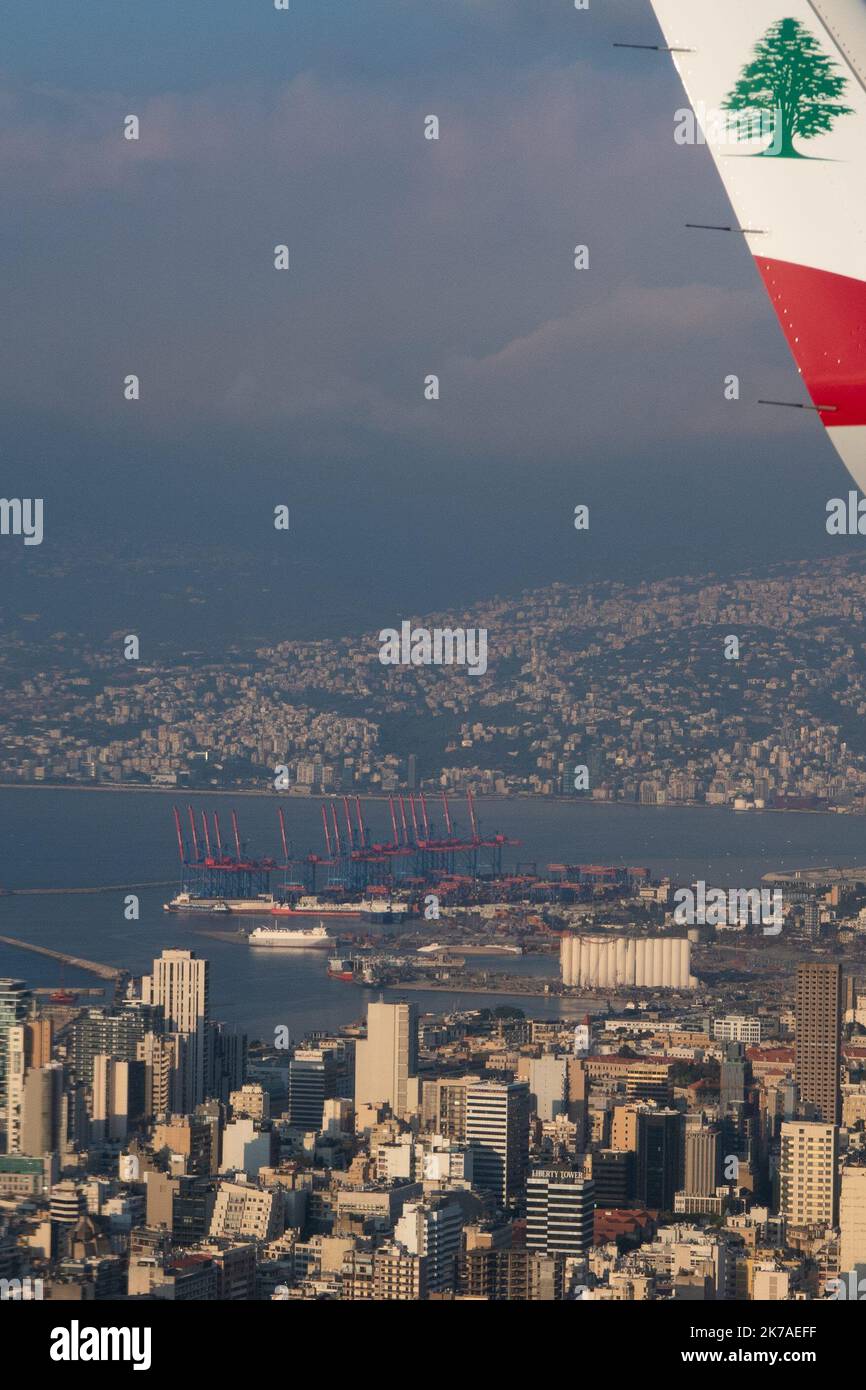 ©CAROLINE BLUMBERG/MAXPPP - BEIRUT, Aug. 11, 2020 -- General aerial ...