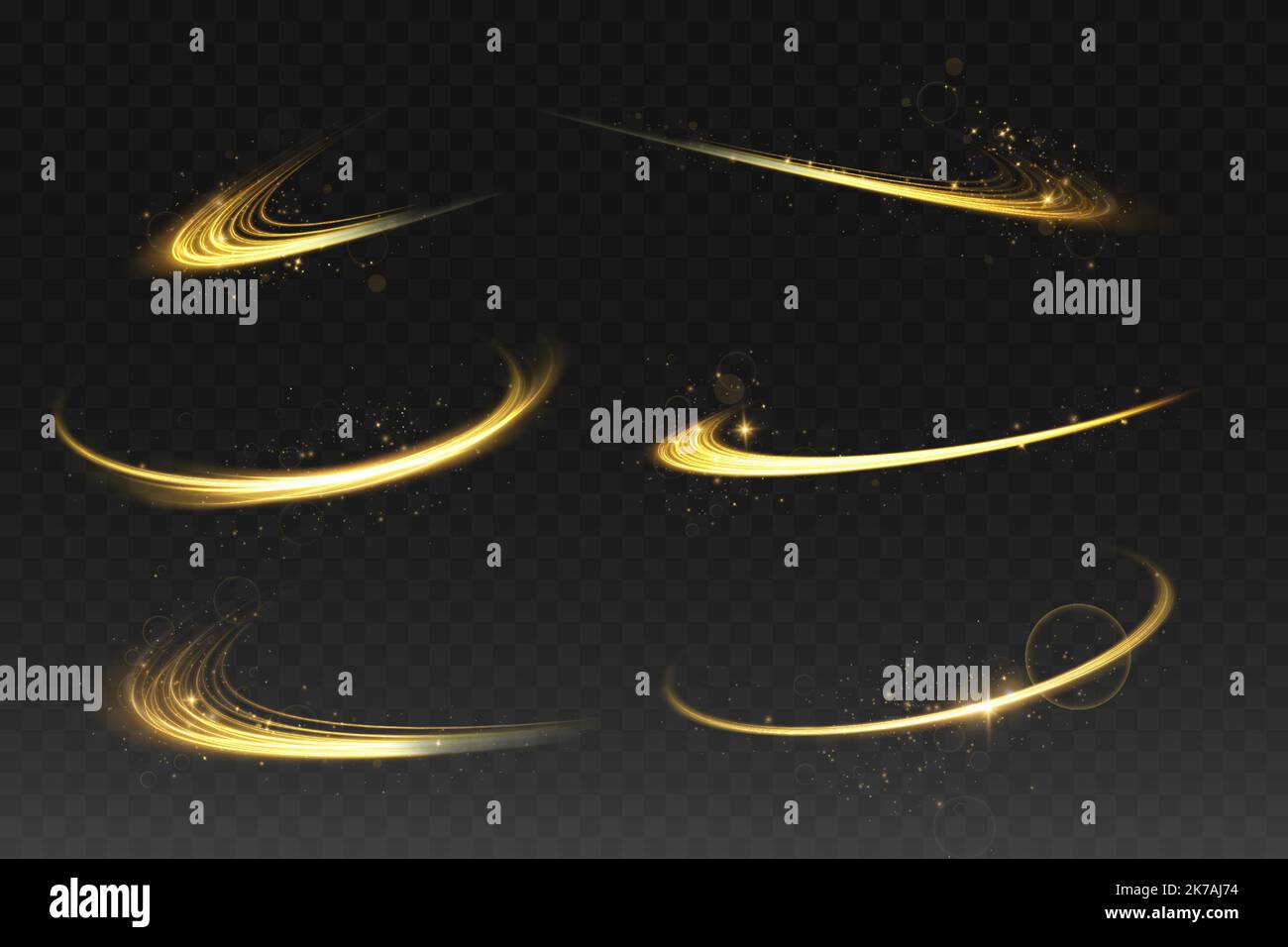 Abstract light lines of motion and speed in golden color. Light everyday glowing effect ...