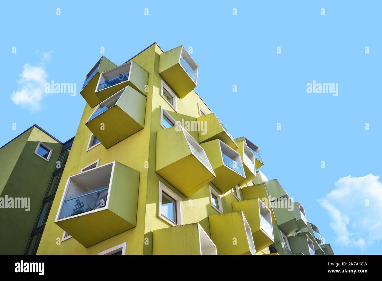 Copenhagen, Denmark - Sept 2022: Modern green yellow cube buildings ...