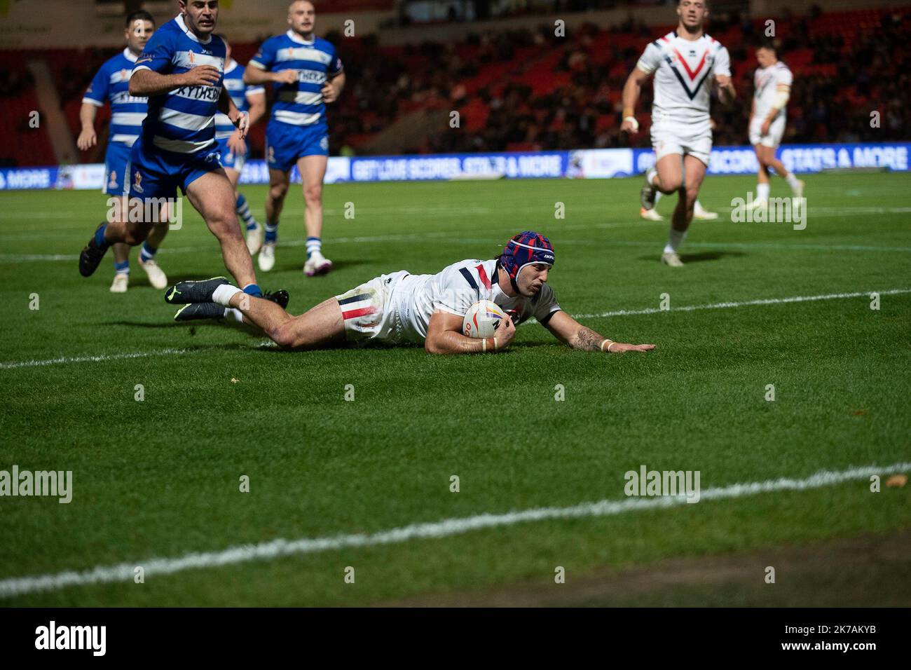Doncaster, UK. 17th Oct, 2022. *** Try France during the Rugby League ...