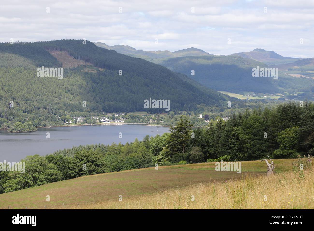 Elevated view of Kenmore and Loch Tay Scotland August 2021 Stock Photo ...