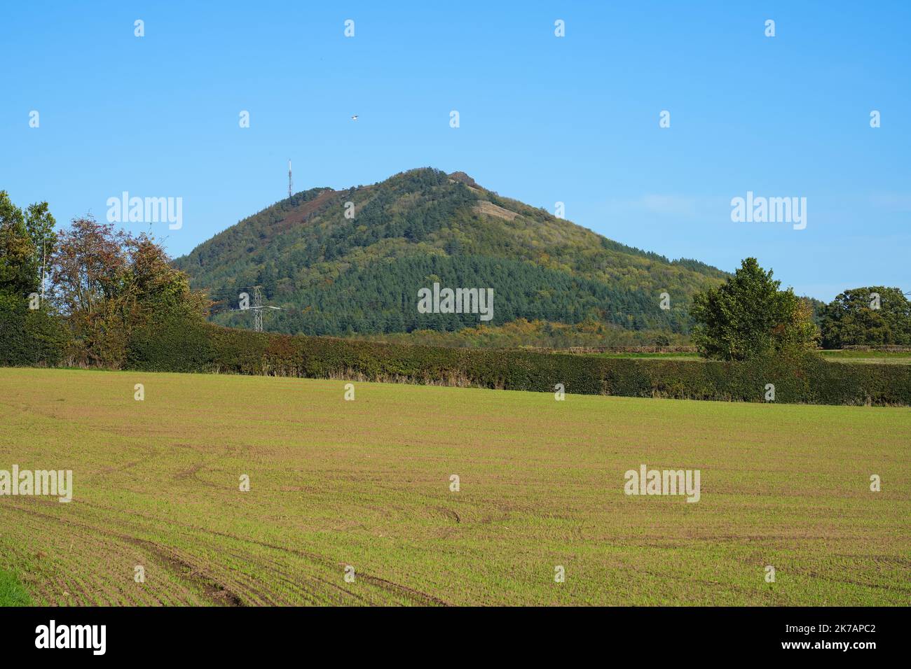 View of the Wrekin hill near Telford in Shropshire UK overlooking rural ...