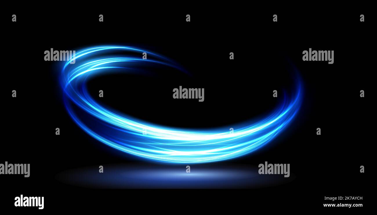 Abstract light lines of movement and speed in blue. Light everyday glowing effect. semicircular ...