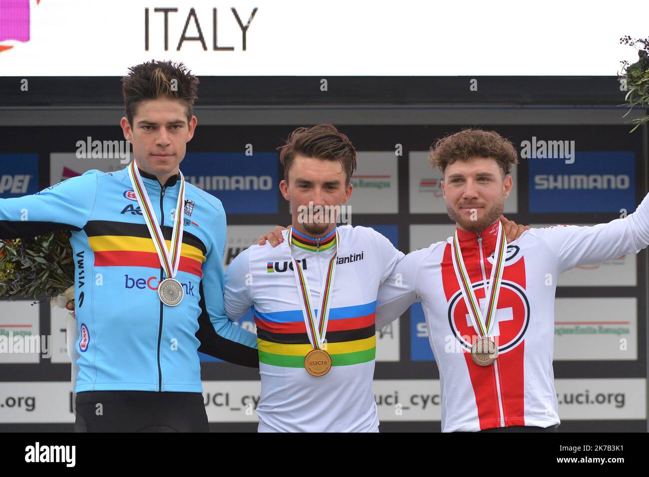 ©Andre Huber/MAXPPP ; From Lef, runner-up Belgium's Wout van Aert, race ...