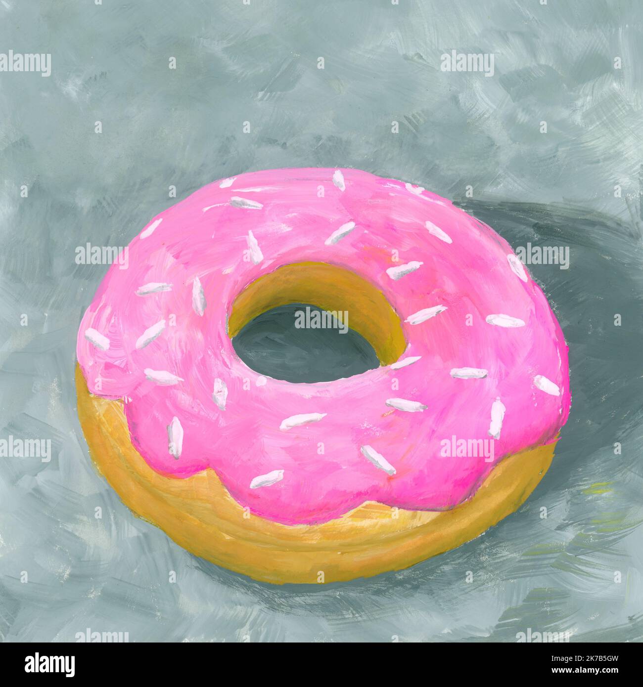 A gouache painting of a donut decorated with icing and sprinkles Stock Photo - Alamy