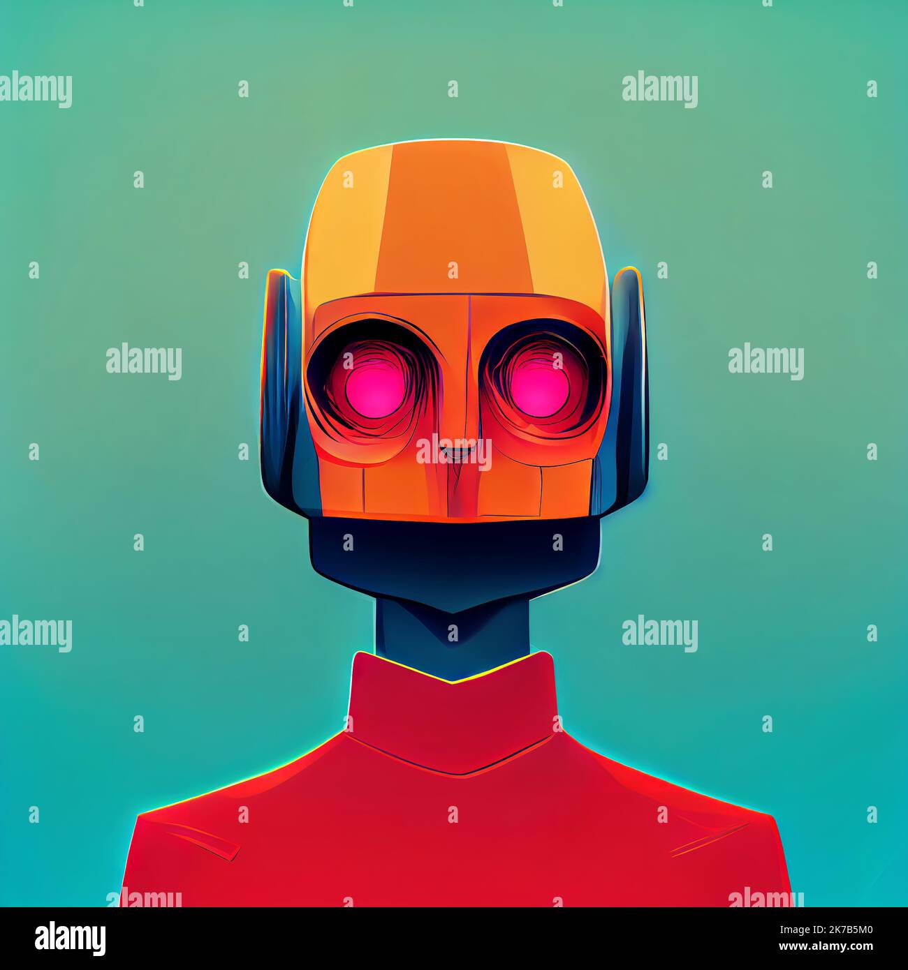 Cartoon portrait of a robot. Portrait of cosmic creature. Digital ...