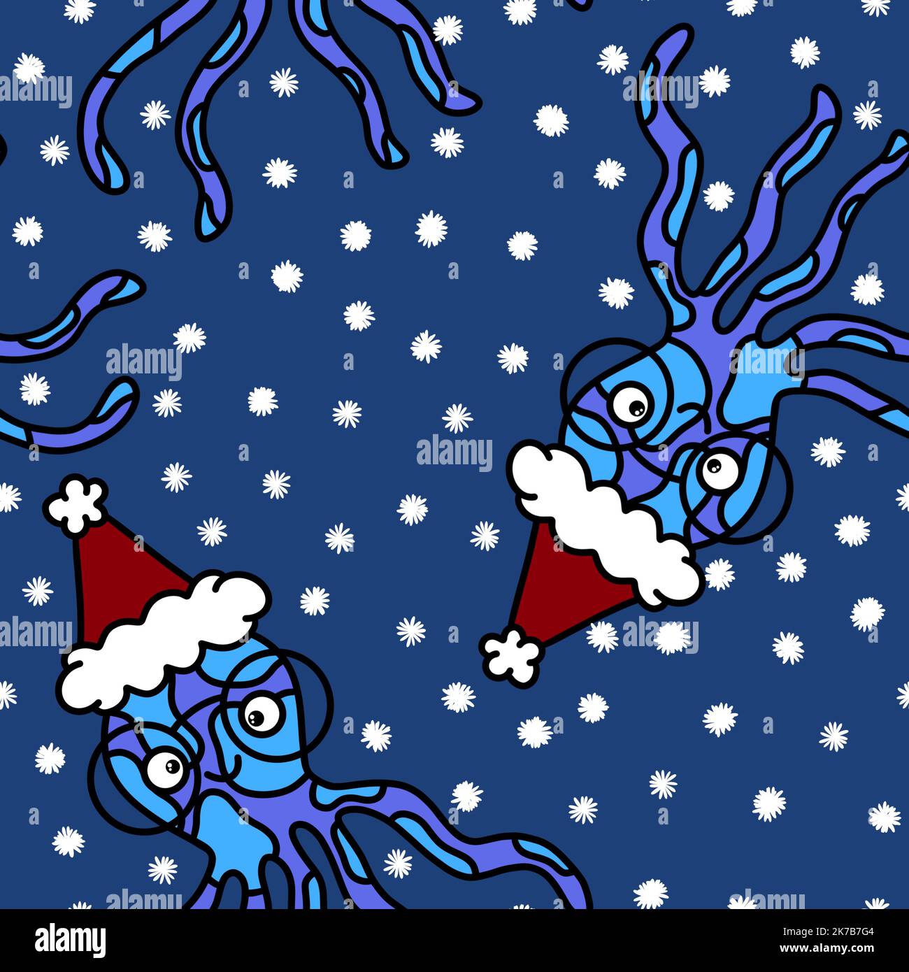 Winter animals seamless cartoon octopus Christmas pattern for Noel ...