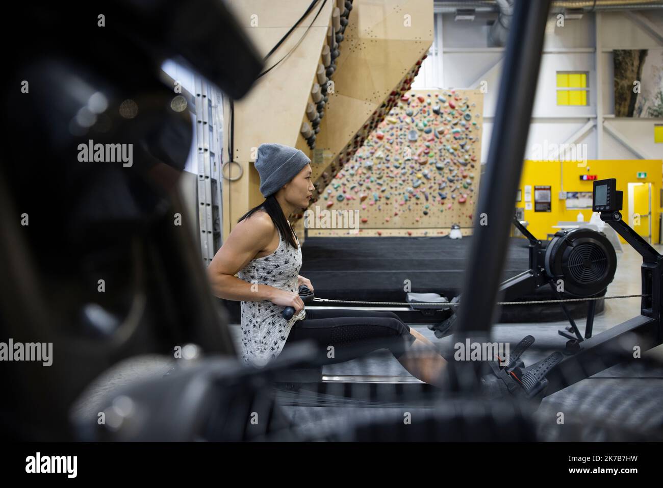 Woman using rowing machine hi-res stock photography and images - Alamy
