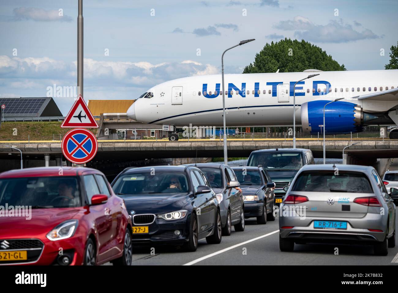Amsterdam Schiphol Airport, United Jet, on the taxiway, to the runway ...