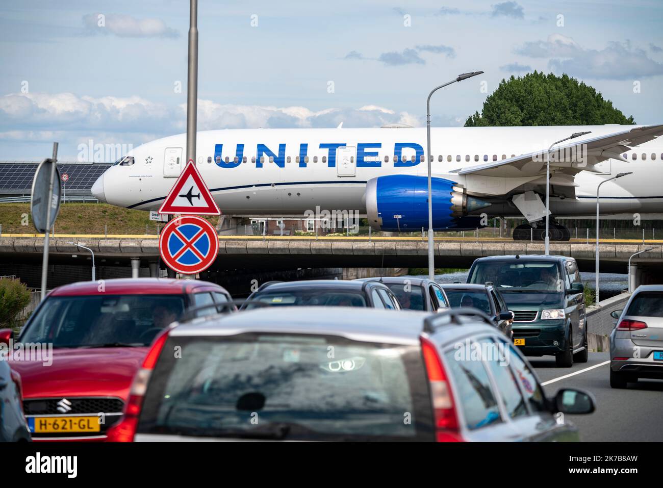 Amsterdam Schiphol Airport, United Jet, on the taxiway, to the runway ...