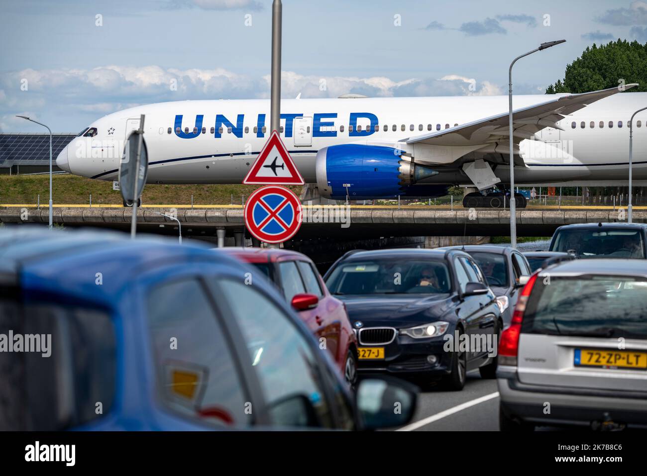 Amsterdam Schiphol Airport, United Jet, on the taxiway, to the runway ...