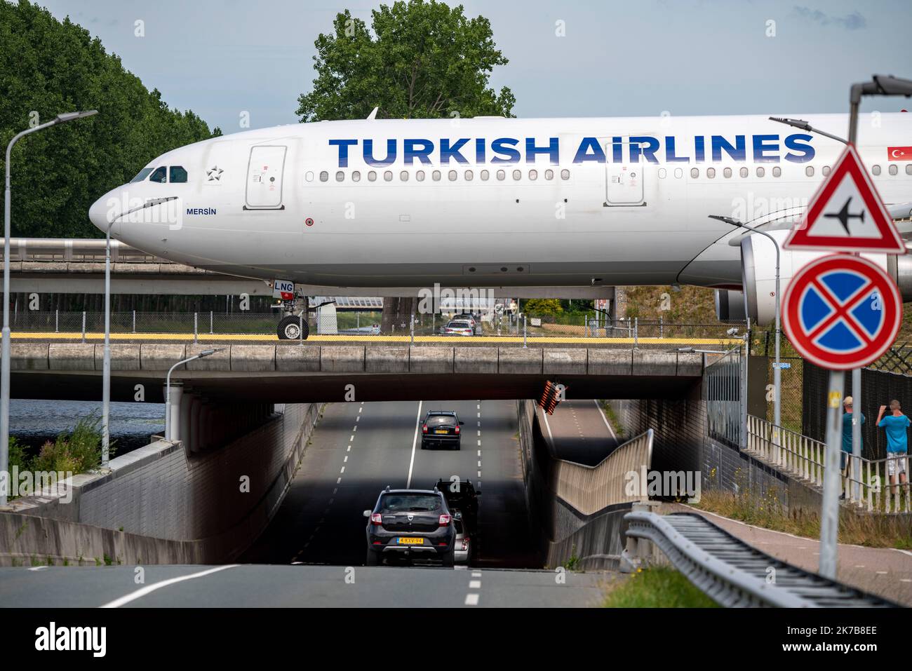 Amsterdam Schiphol Airport, Turkish Airlines jet on the taxiway, to the ...