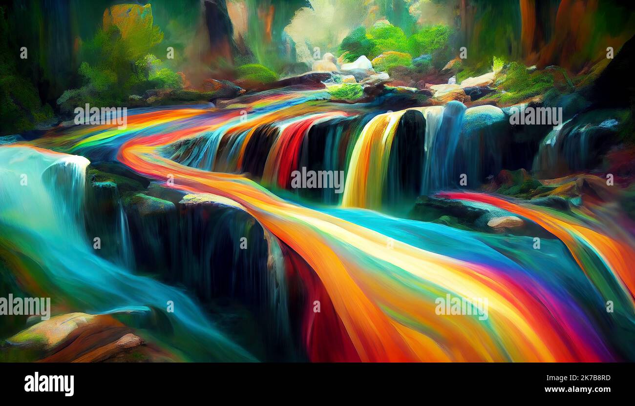 Multicolored colored magical rainbow colored river. Digital ...