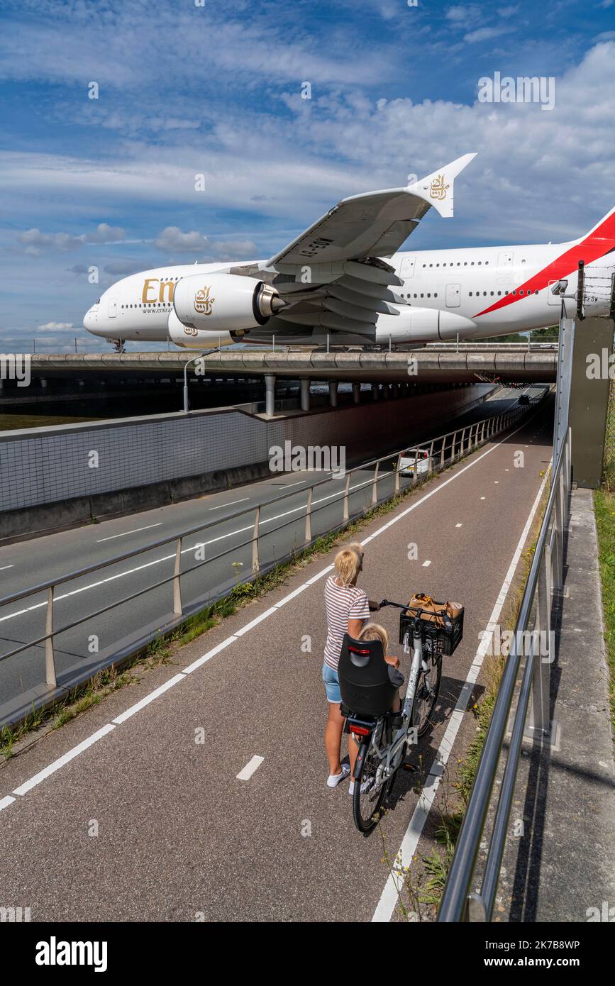 Amsterdam Schiphol Airport, Emirates Airbus A380, on the taxiway, to ...