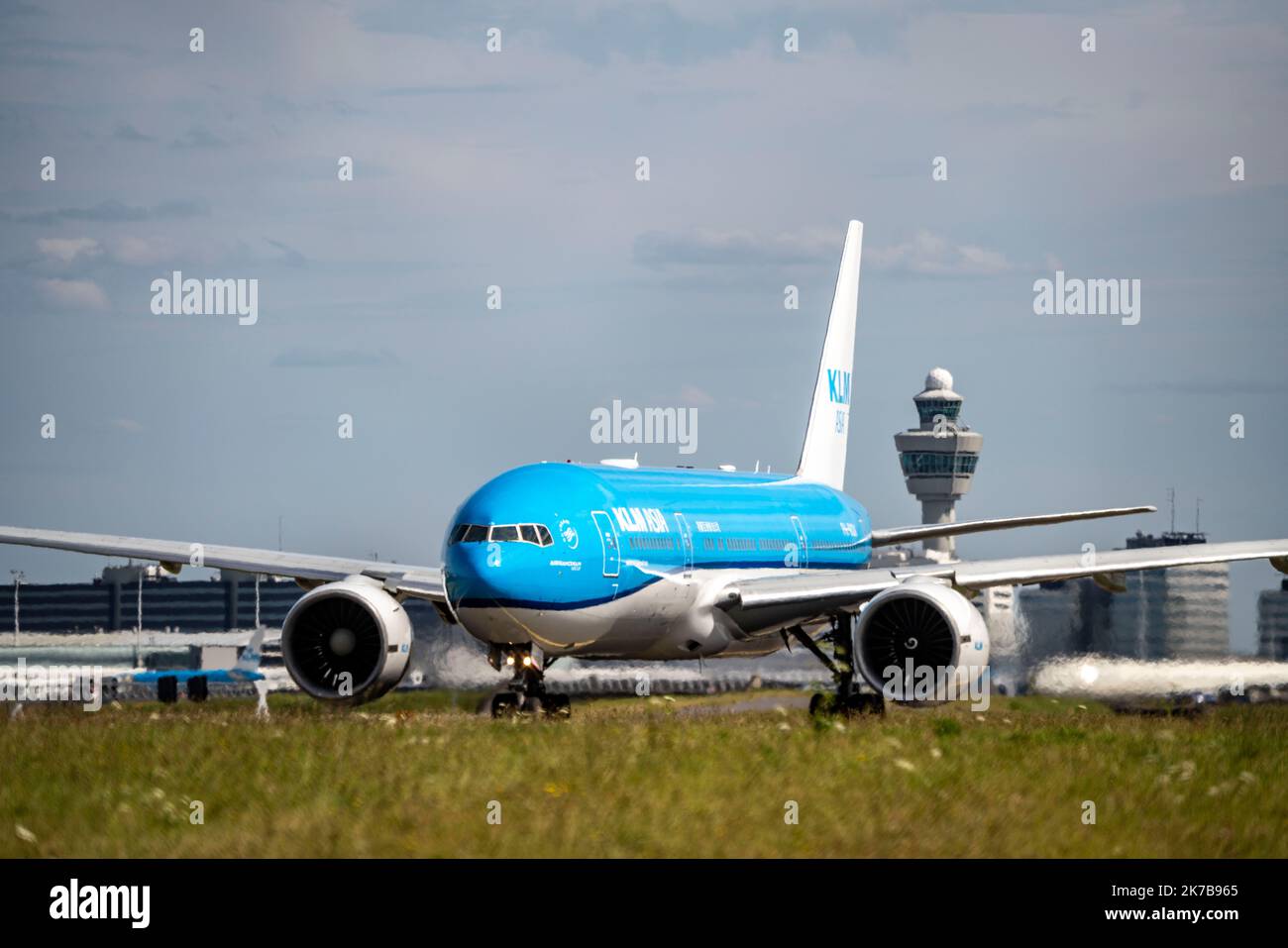 Amsterdam Schiphol Airport, KLM jet on the taxiway, to the runway ...