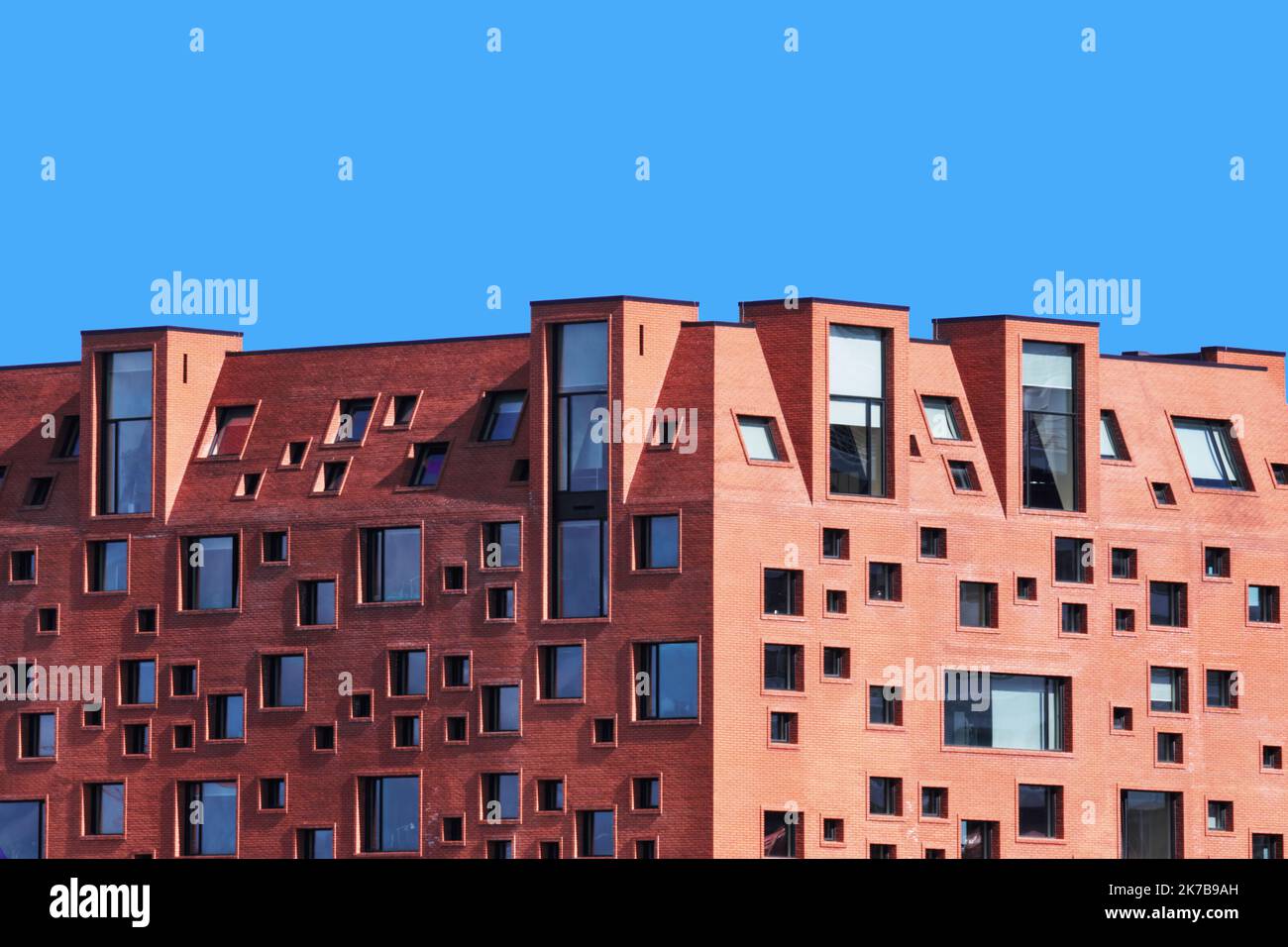 Copenhagen, Denmark - Sept 2022: Modern brick facade of Pier47 is a ...