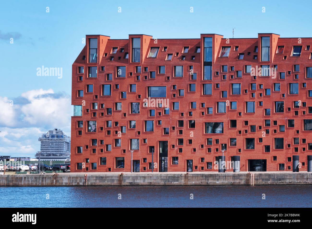 Copenhagen, Denmark - Sept 2022: Modern brick facade of Pier47 is a ...