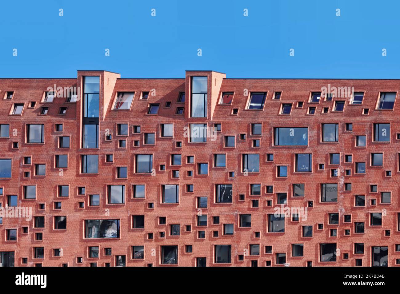 Copenhagen, Denmark - Sept 2022: Modern brick facade of Pier47 is a ...