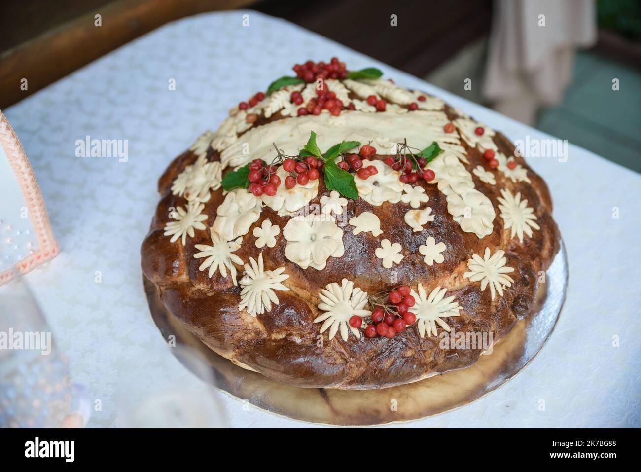 Wedding bread - loaf (cake). Wedding bread. A loaf is decorated with ...