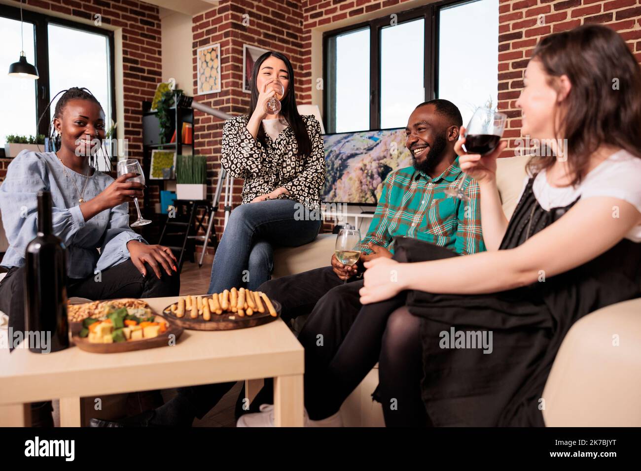 Diverse people group laughing, guffawing, having fun, enjoying social ...