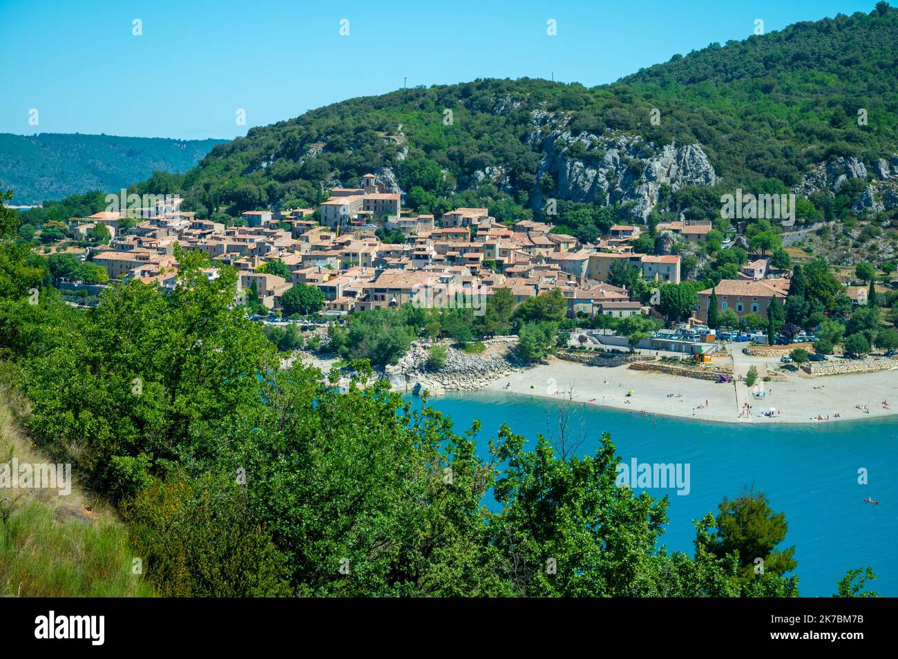 Panoramic aerial view of blue St. Croix lake in Verdon near Bauduen ...