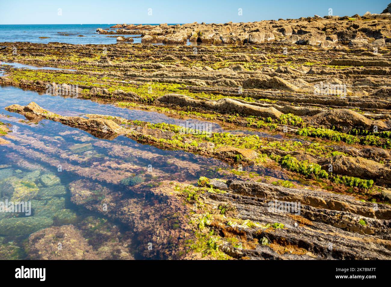 View on steeply-tilted layers of flysch geological formation on ...