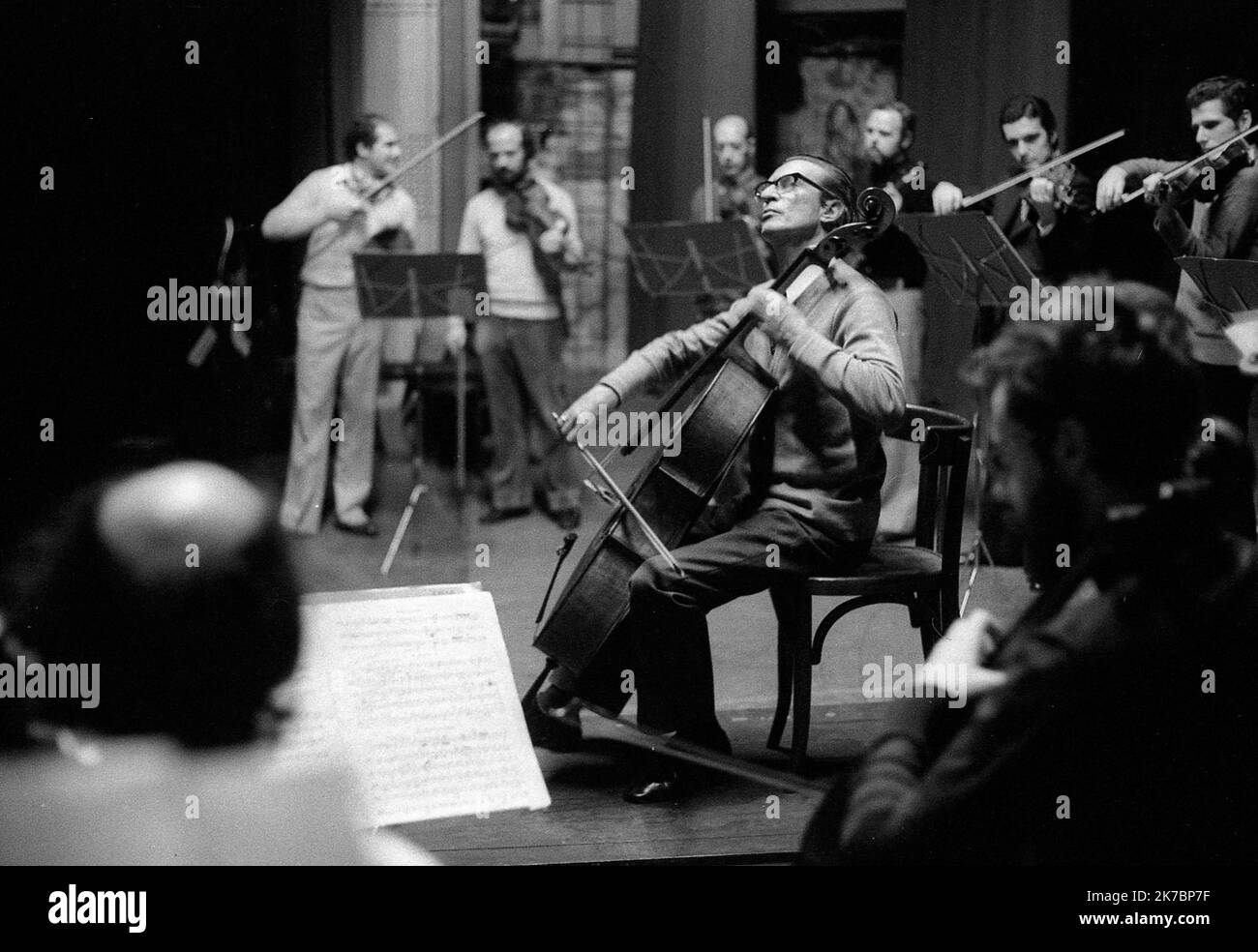 Antonio Janigro, Italian cellist, rehearses with the Camerata Bariloche ...