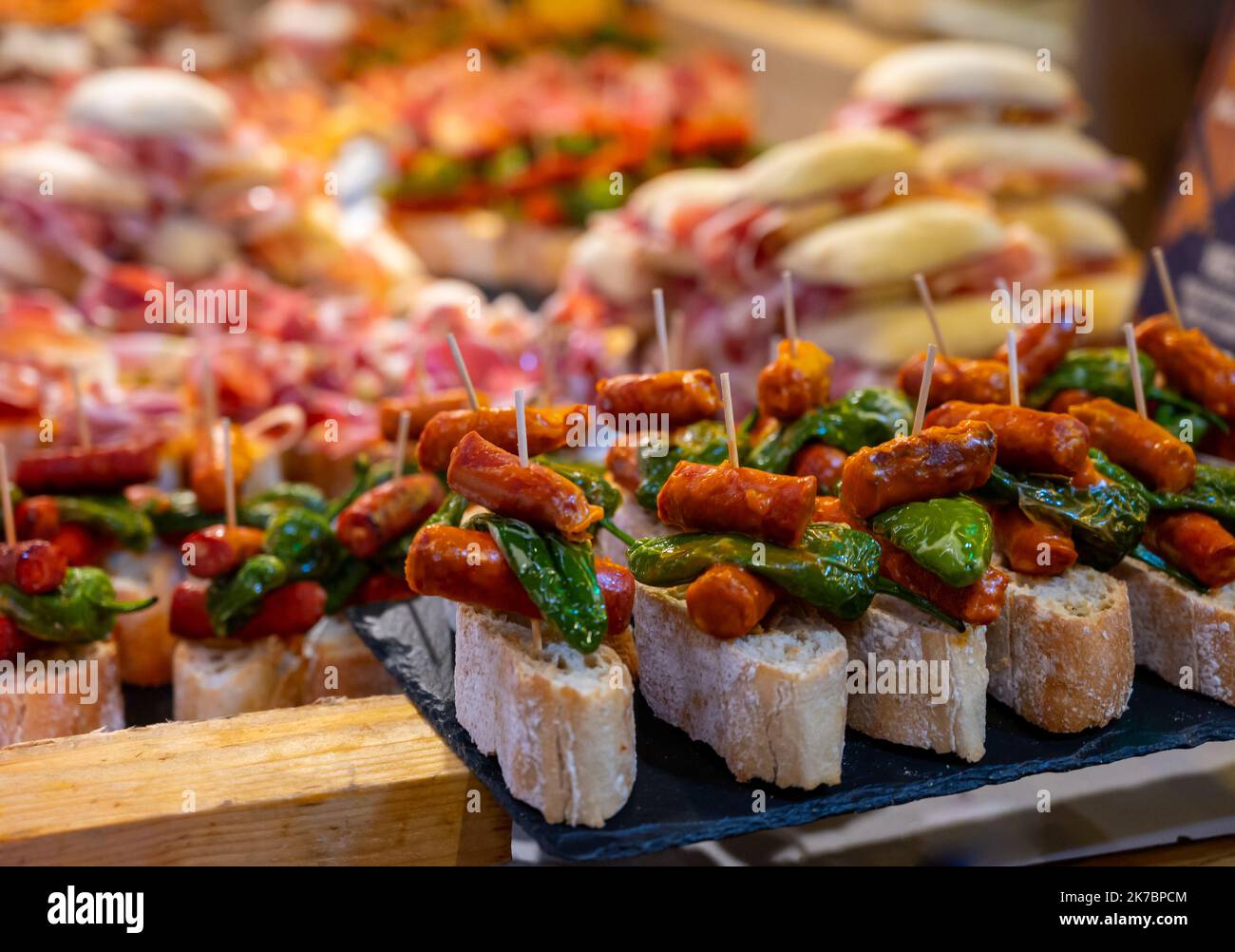 Assortment of typical snacks of Basque Country and Navarre, pinchos or ...