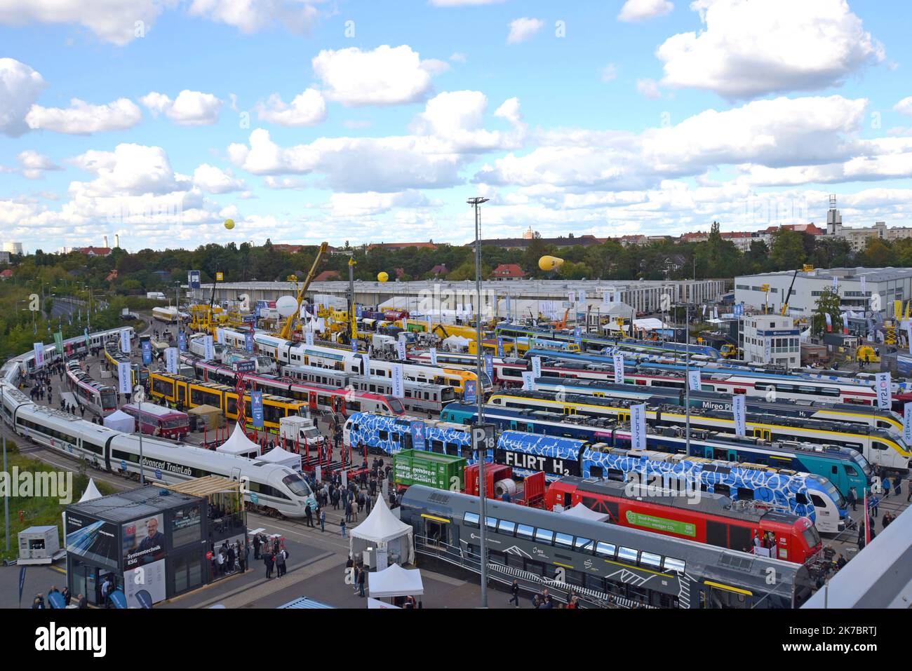 A view of the main display yard with new trains & rolling stock on show ...