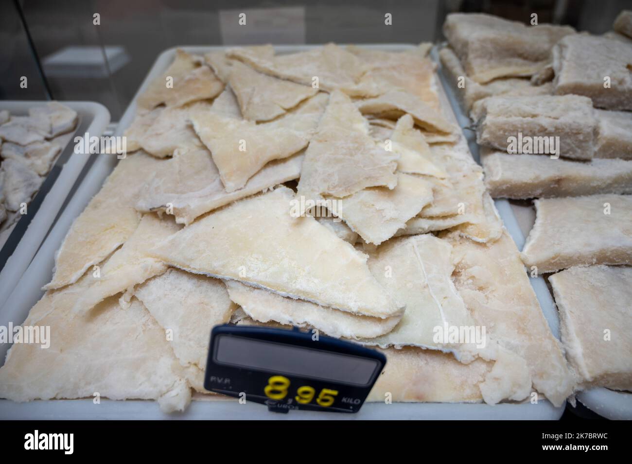 White salted and dried bacalao codfish, traditional Spanish preserved ...