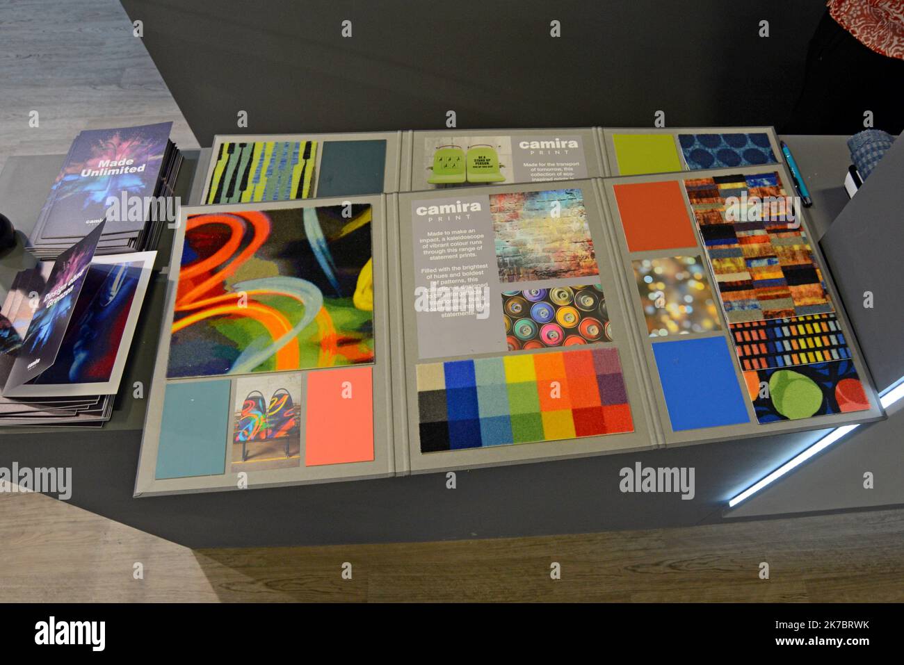 Train and bus seat moquette fabric displays by the UK company Camira on ...