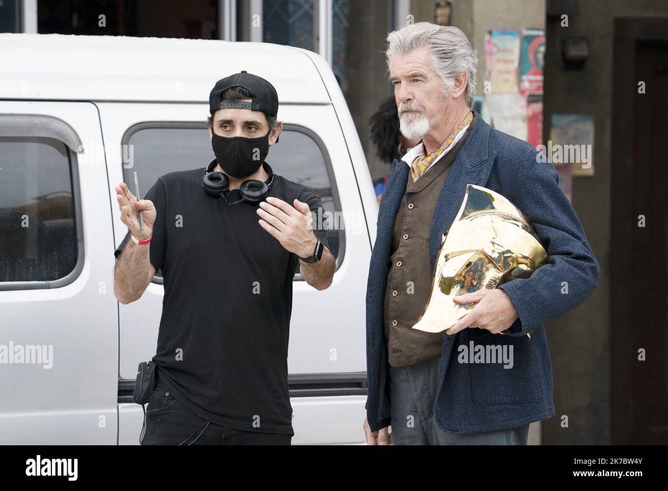 BLACK ADAM, from left: director Jaume Collet-Serra, Pierce Brosnan, on ...