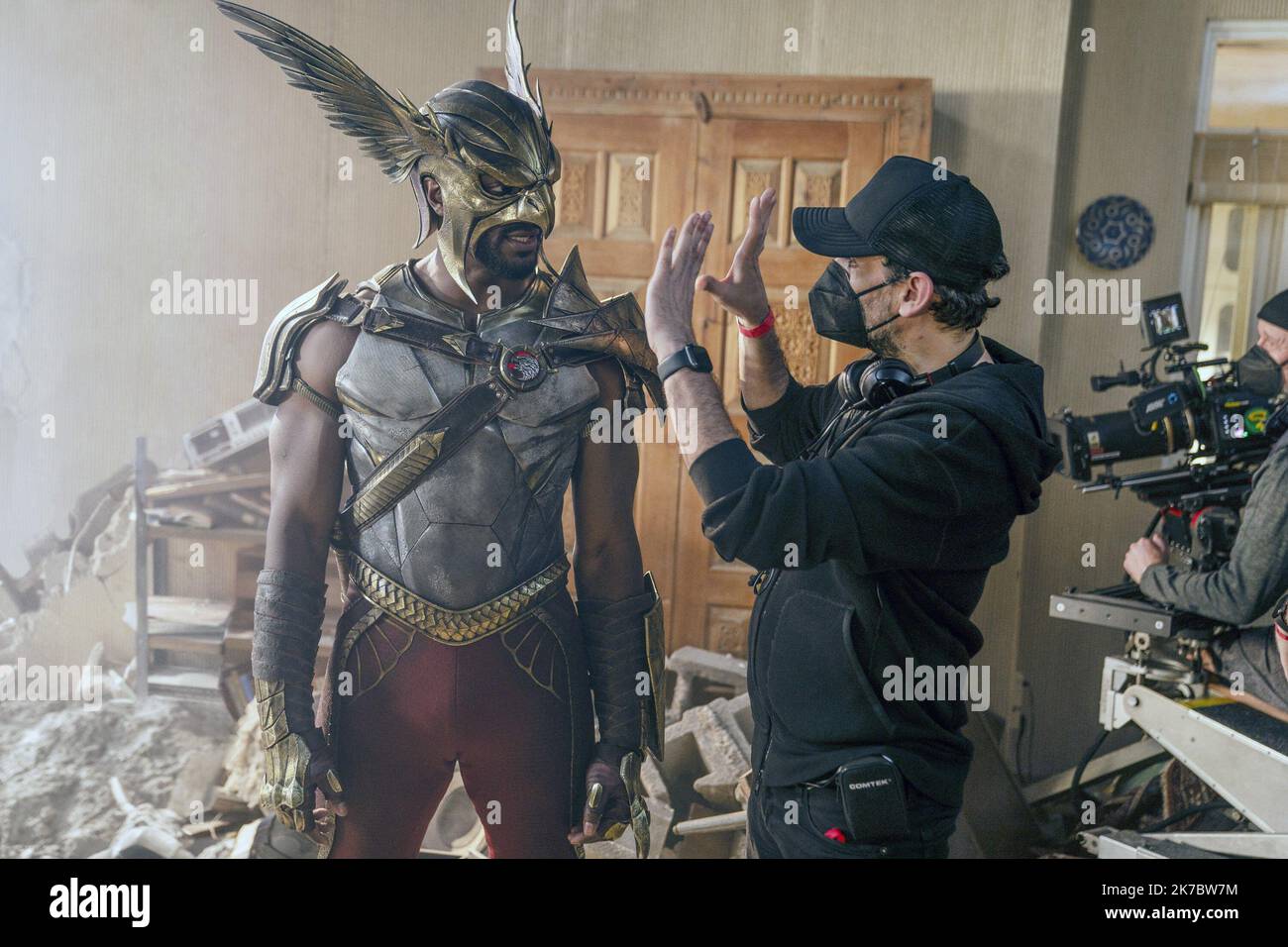 BLACK ADAM, from left: Aldis Hodge, director Jaume Collet-Serra, on set ...