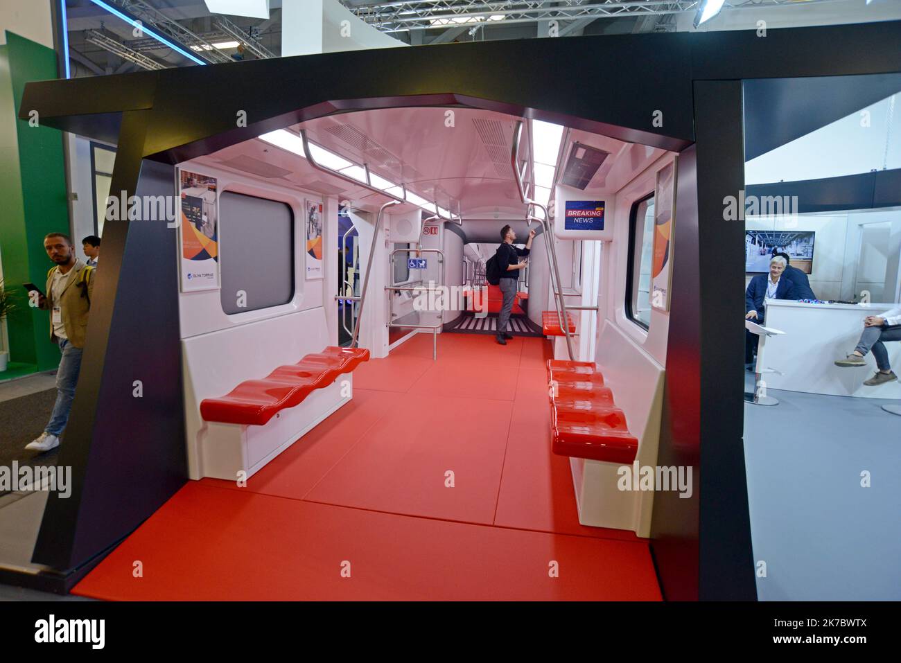 A view of a mock up train interior in the exhibition halls at Innotrans ...