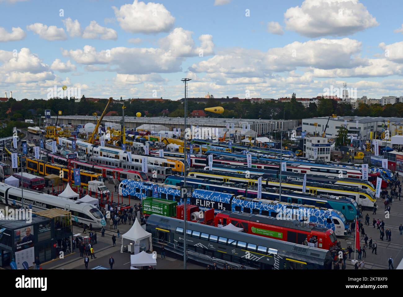 A view of the main display yard with new trains & rolling stock on show ...