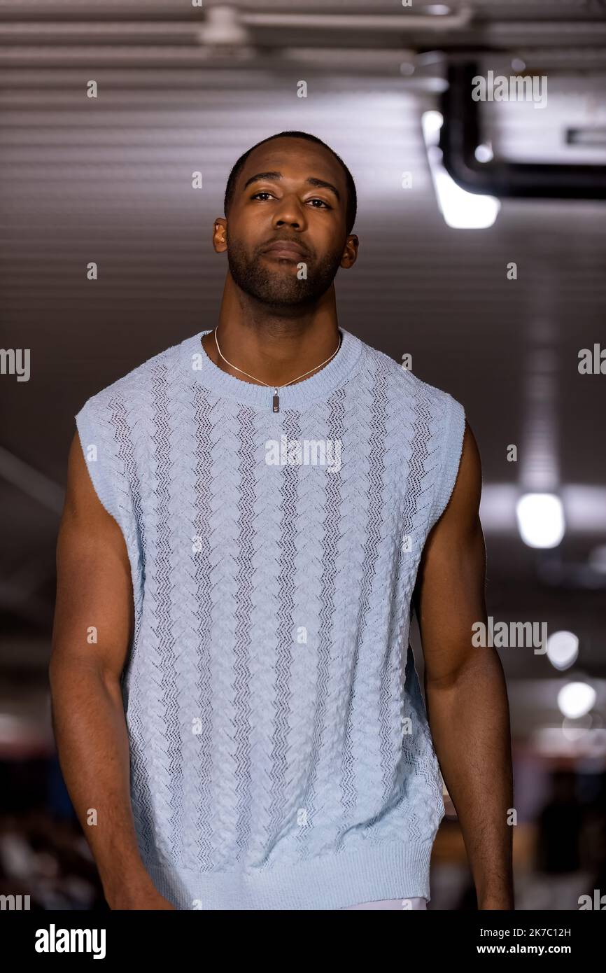 Melbourne, Australia, 14 October, 2022. A male model walks the runway ...