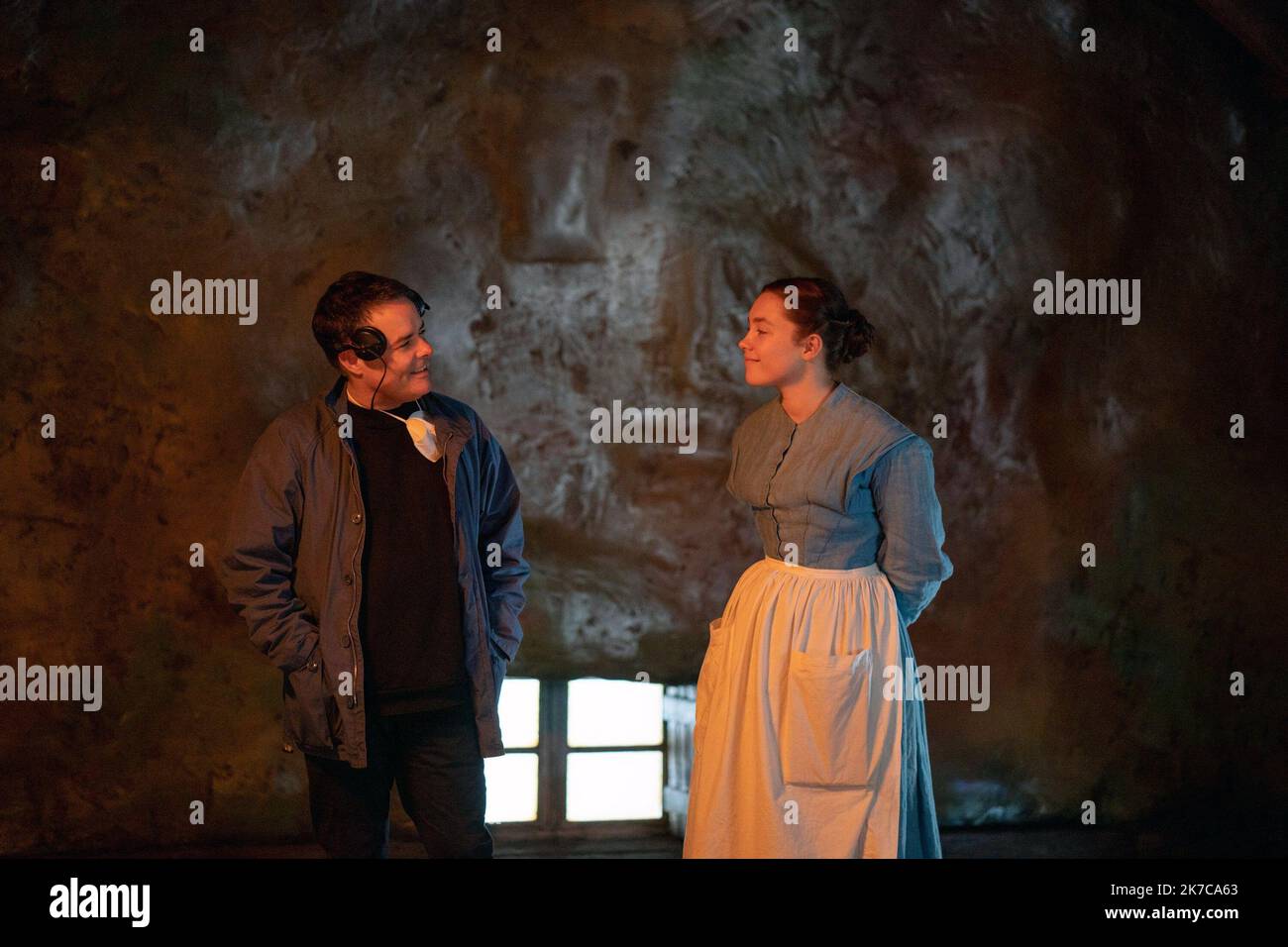 THE WONDER, from left: director Sebastian Lelio, Florence Pugh, on set ...