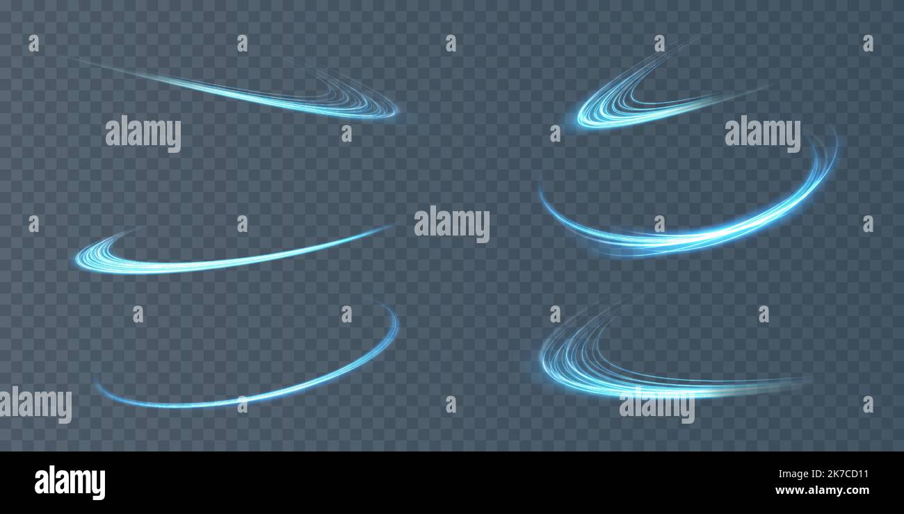 Abstract light lines of movement and speed in blue. Light everyday glowing effect. semicircular ...