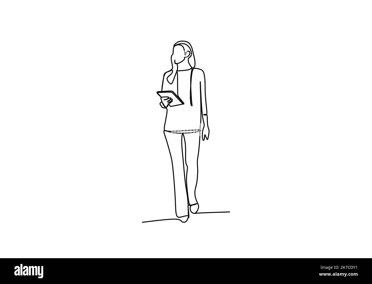 Businesswoman walking at the street - Continuous one line drawing Stock ...