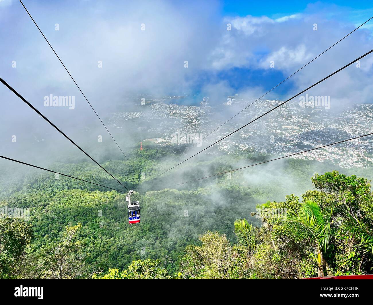 Panoramic of funicular over city with sea at bottom Stock Photo - Alamy