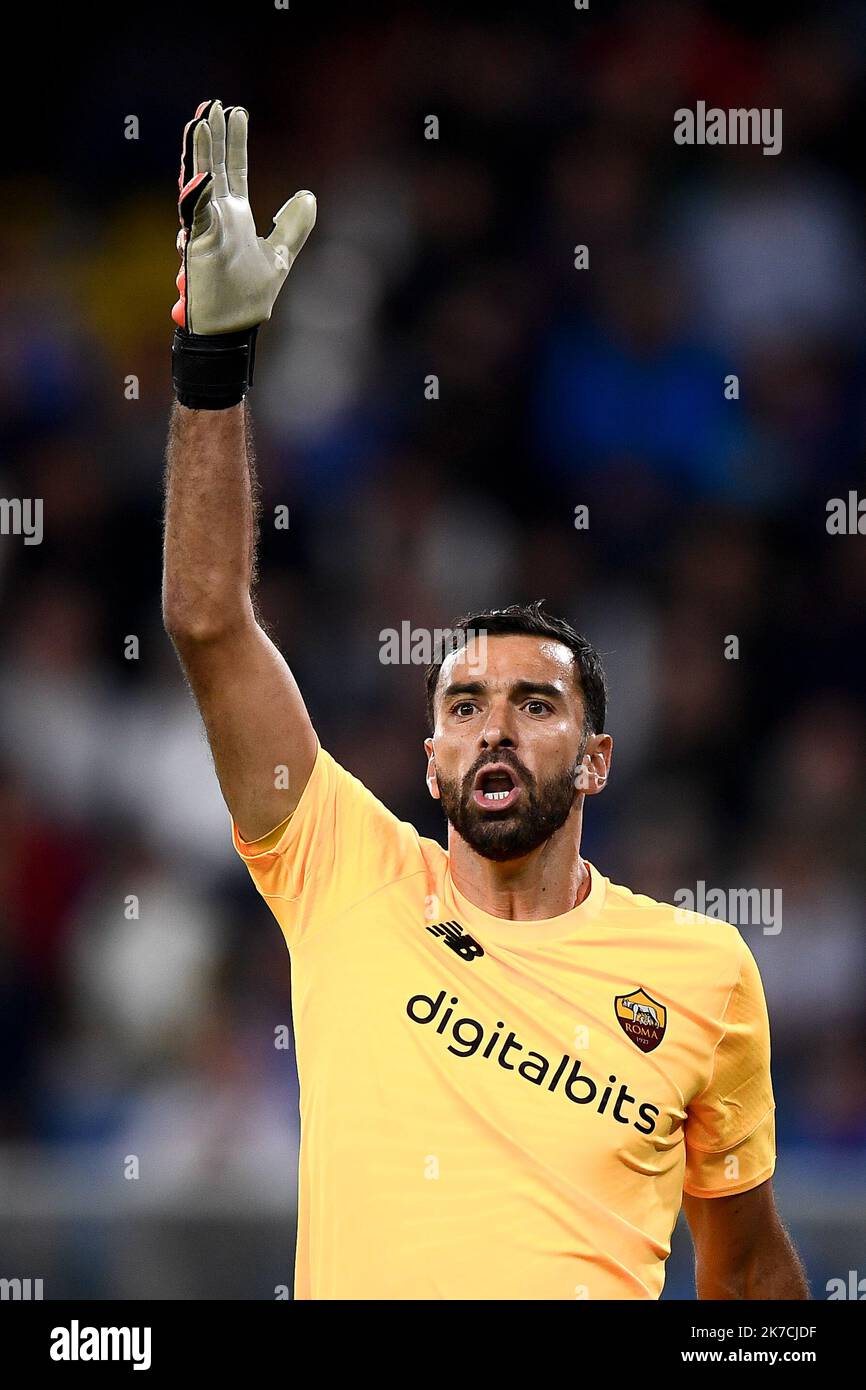 Genoa, Italy. 17 October 2022. Rui Patricio of AS Roma gestures during ...
