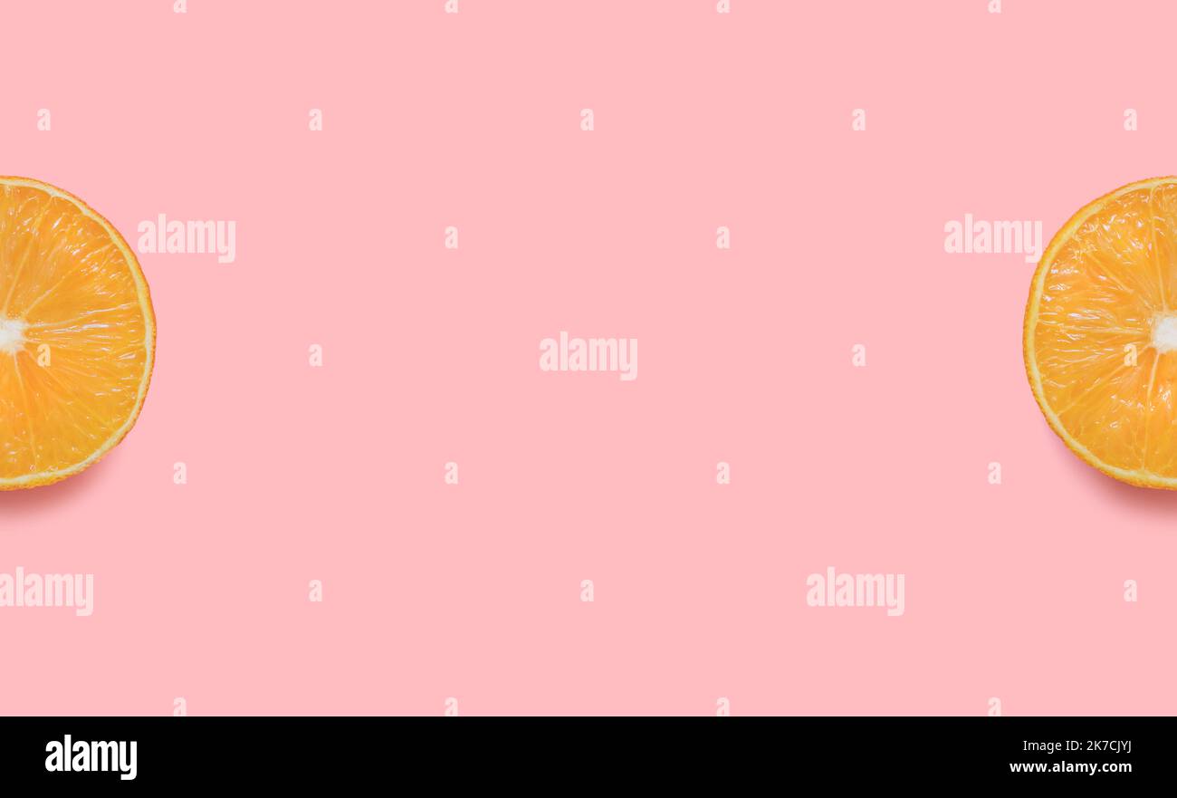 Oranges. Design template with empty space. Two halves of citrus fruits ...