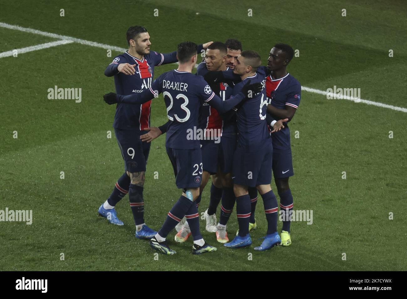 ©Sebastien Muylaert/MAXPPP - Kylian Mbappe of Paris Saint Germain reacts after scoring during ...
