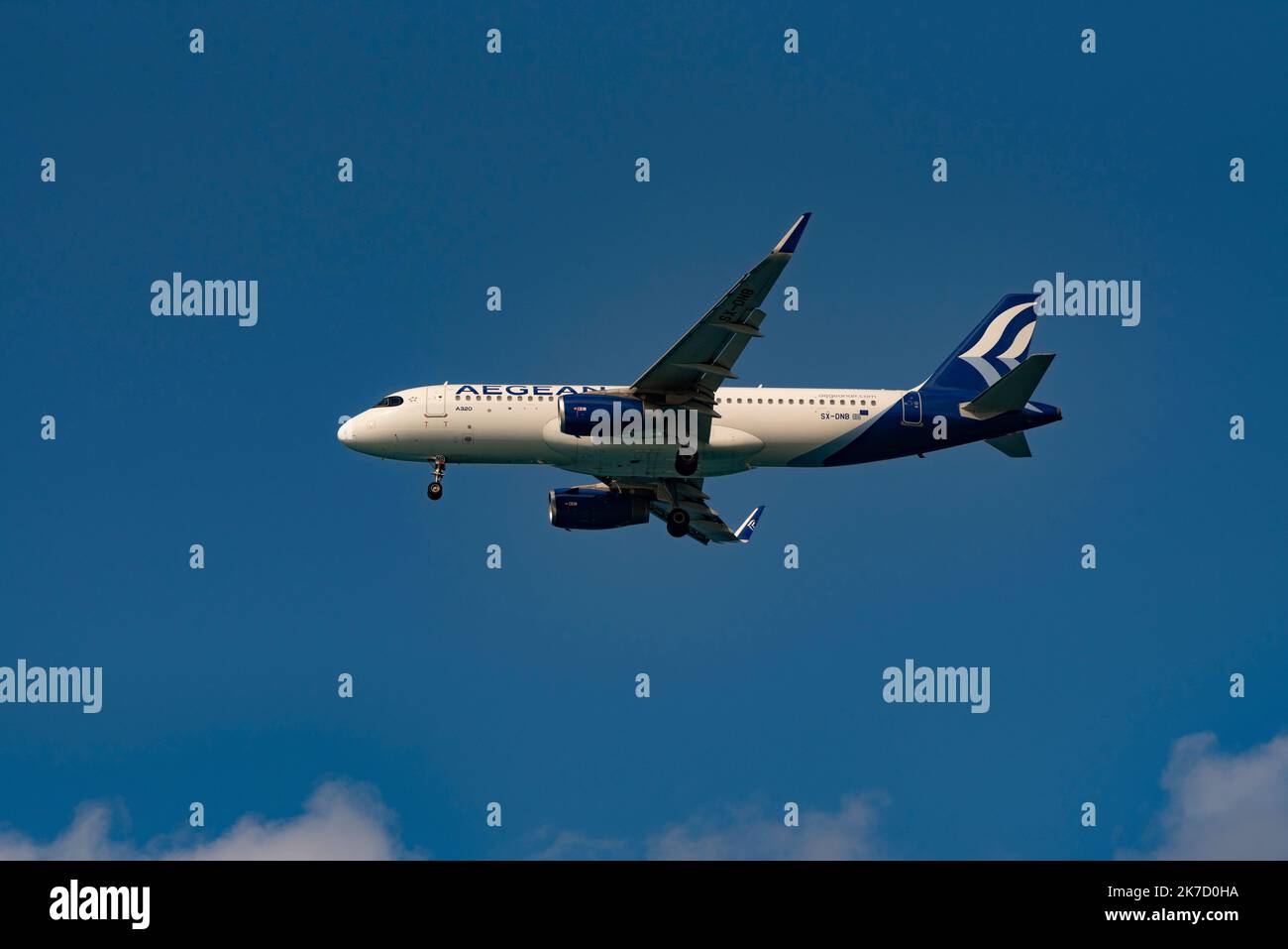 Crete, Greece. 2022. Twin jet A320 on final approach to Heraklion ...