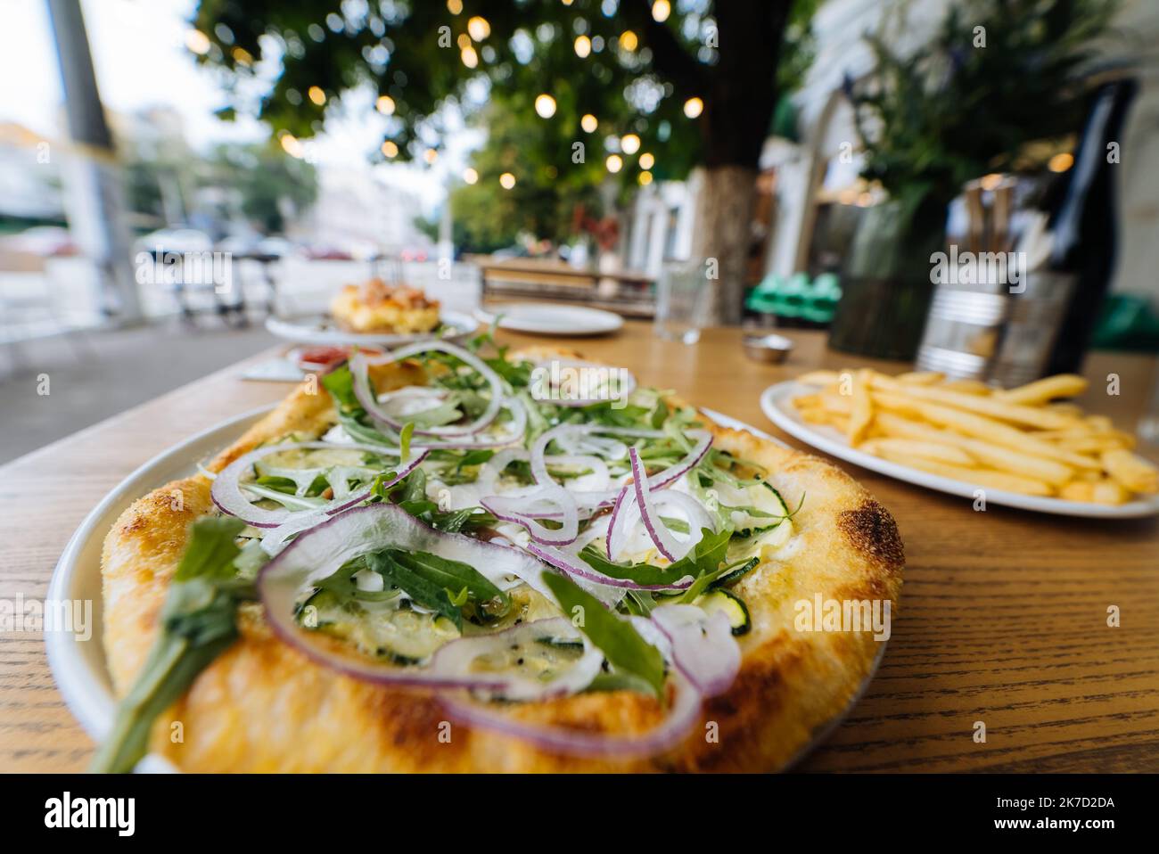 Vegetarian pizza in street fast food outdoor cafe Stock Photo - Alamy