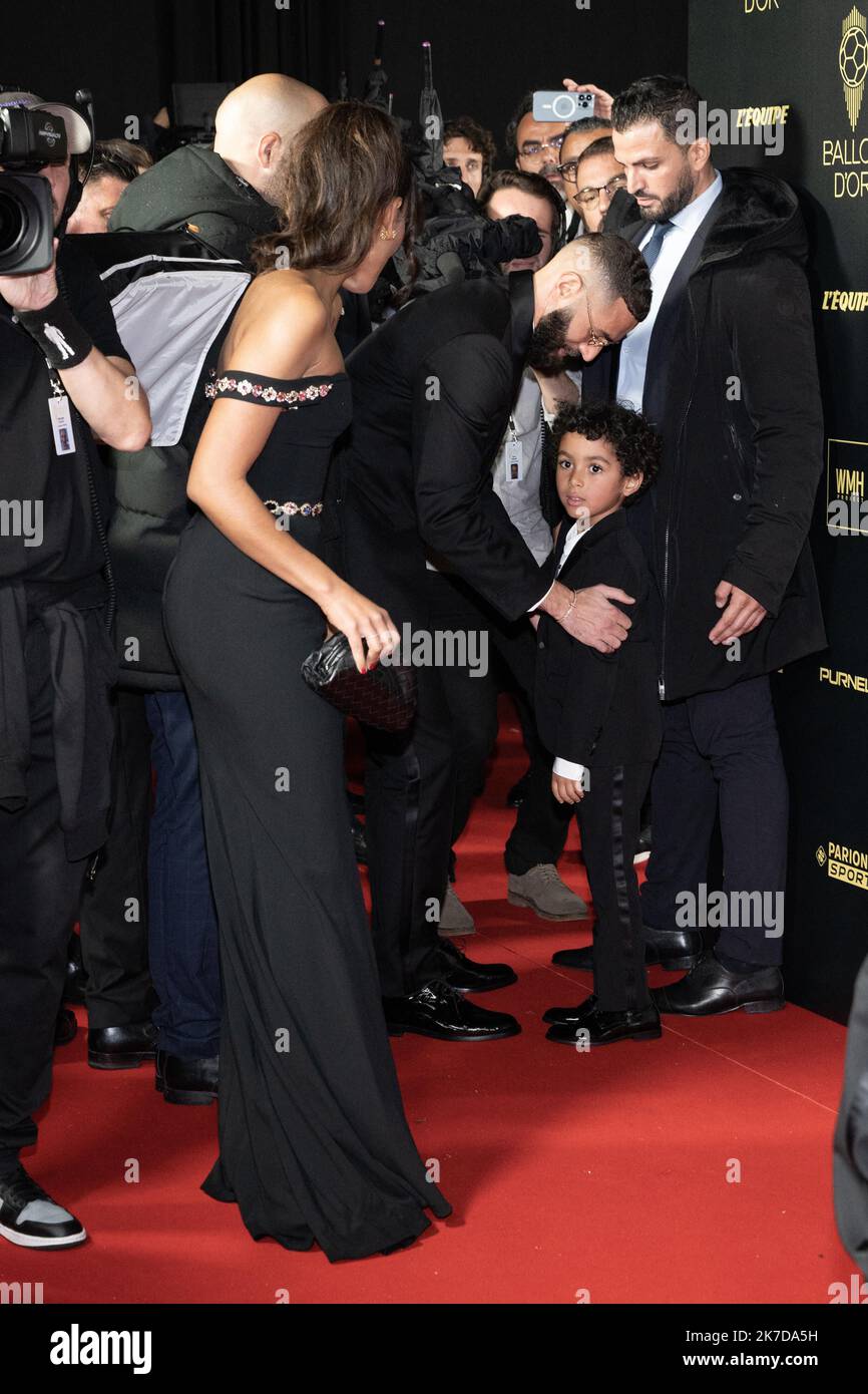 Karim Benzema of Real Madrid and Cora Gauthier with their son Ibrahim ...